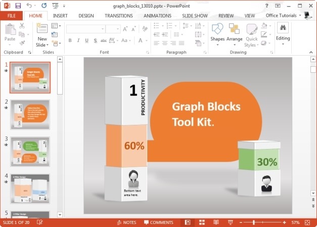 Display Graphs As Infographics With Graph Blocks Template For PowerPoint