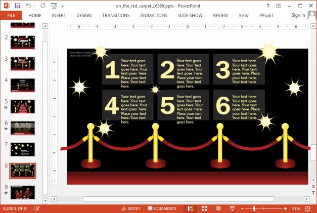 Red Carpet PowerPoint Template With Flashing Cameras Animation