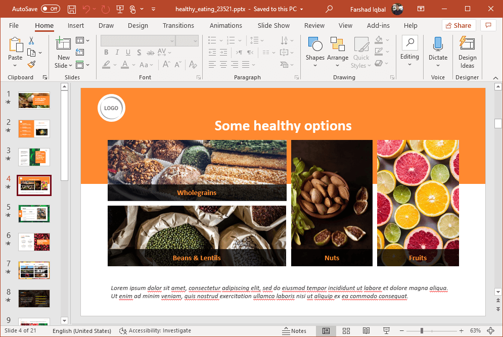 Animated Healthy Eating Nutrition Template for PowerPoint