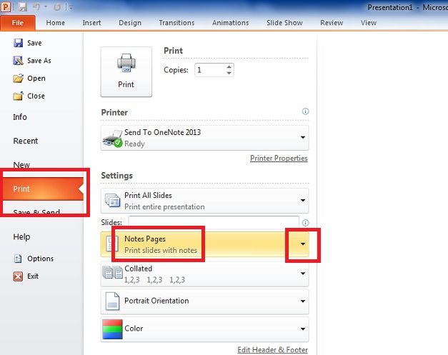 Print The Speaker Notes In PowerPoint 2010